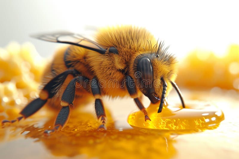 The Bee Eats Natural Honey. 3d Illustration Stock Illustration - Illustration of yellow ...
