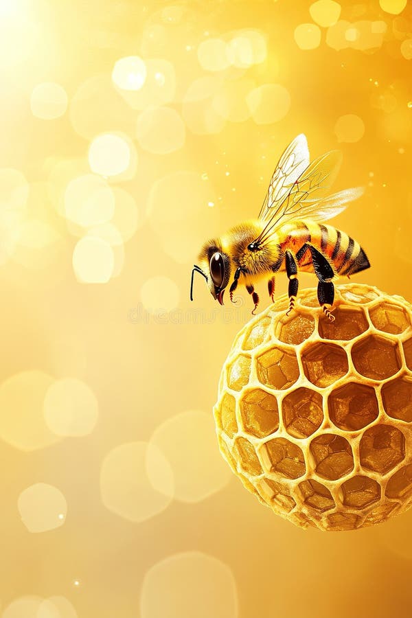 A Bee Elegantly Navigates Around a Globe Shaped Like Honeycomb, Set ...