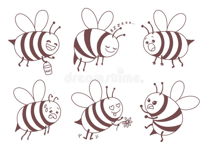 Bee Emotions Simple Doodle and Vector Illustration Stock Vector ...