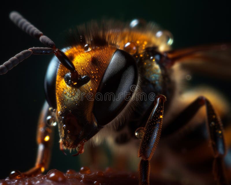 Bee Feeding on Food Up Close. a Close Up of a Bee on a Piece of Food ...