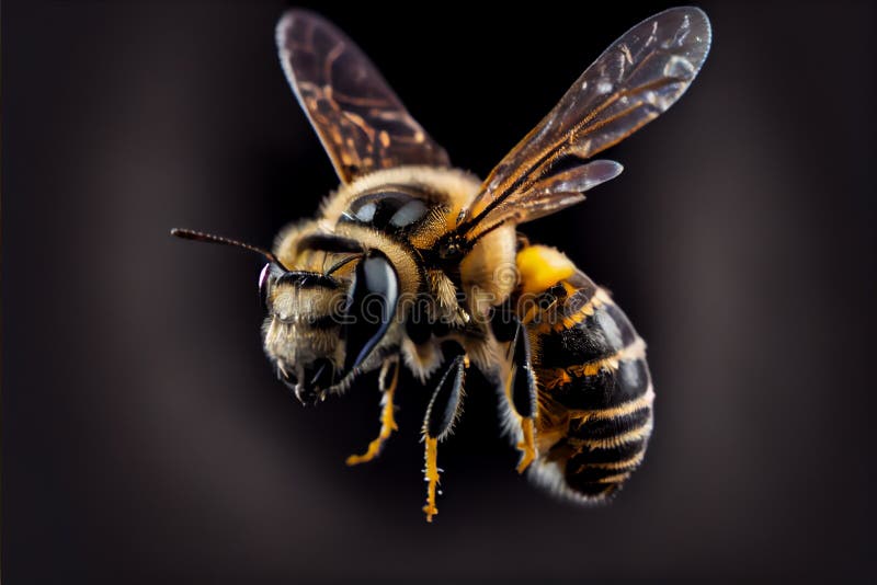 A Bee Flies in the Air Close Up. Generative AI Stock Illustration ...