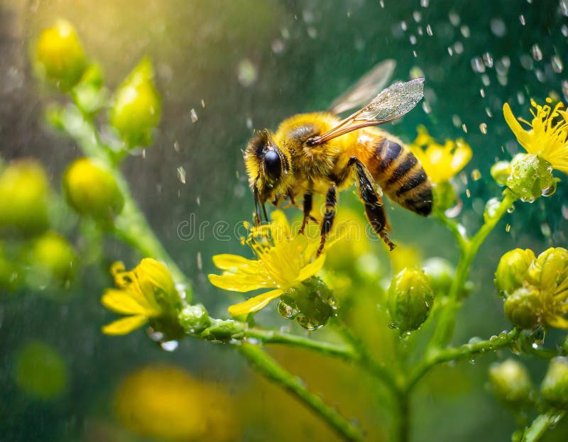 A Bee is on a Flower, Drinking Nectar Stock Illustration - Illustration ...