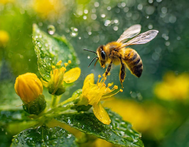A Bee is on a Flower, Drinking Nectar Stock Illustration - Illustration ...