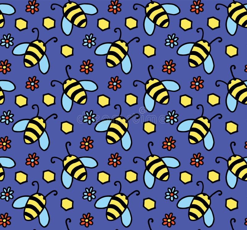 Bee Flower Honey Seamless Pattern Stock Illustration - Illustration of ...
