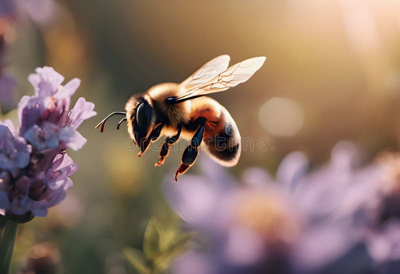 Bee on a Flower in the Sun. Pollination of Flowers Stock Illustration ...