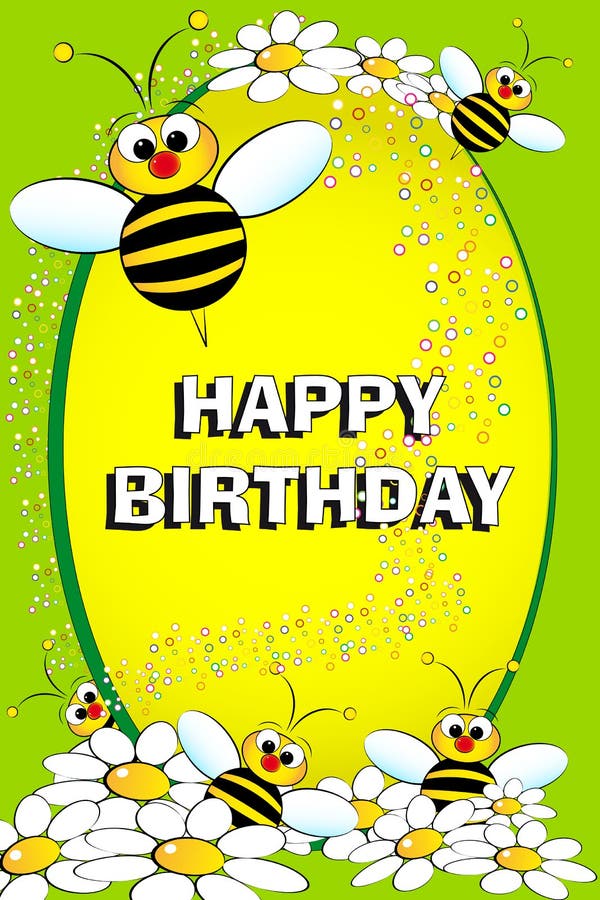 Bee and Flowers - Birthday Card Stock Vector - Illustration of cute ...