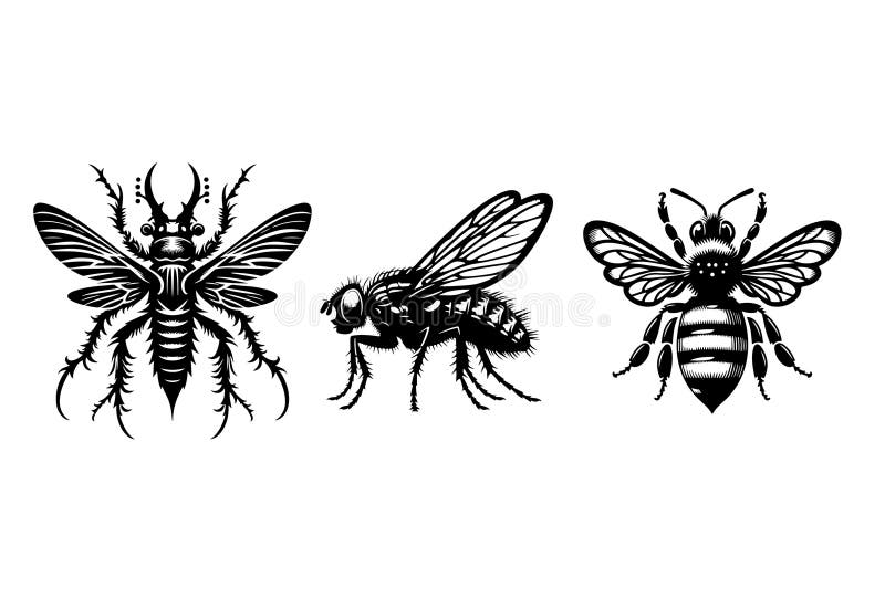 Bee, Fly, and Butterfly Vector Art Illustration Stock Vector ...