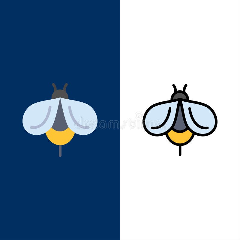 Bee, Fly, Honey, Bug Icons. Flat and Line Filled Icon Set Vector Blue ...