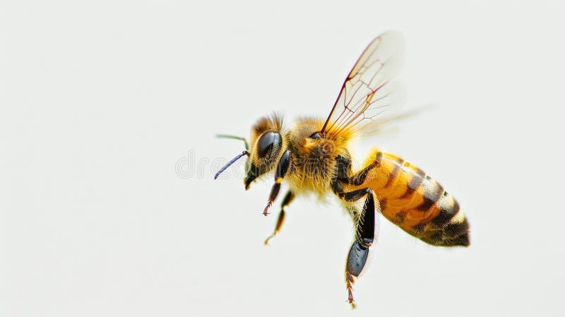 A Bee Flying in the Air with Its Wings Open Stock Image - Image of ...