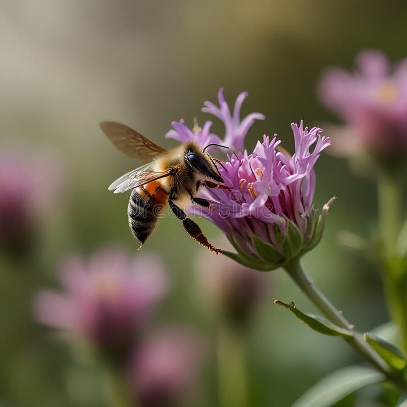 A Bee is Flying Over a Flower with Its Wings Open and Eyes Closed, with ...