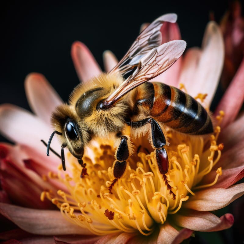 A bee foraging on a flower stock illustration. Illustration of ...
