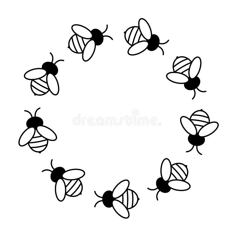 Bee Frame Round Black and White Vector Illustration Stock Vector ...