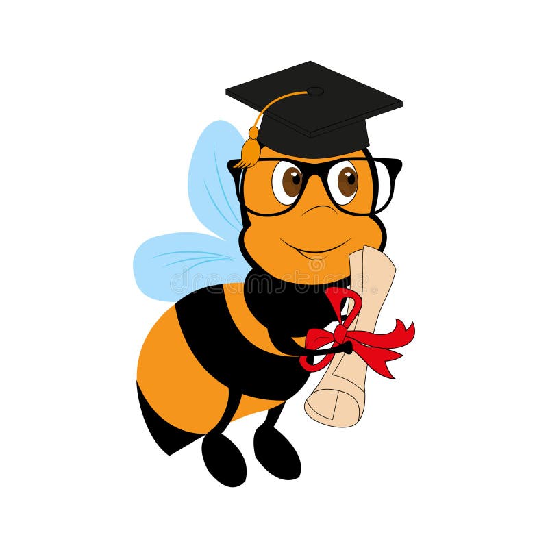 Bee with Glasses. Graduation Hat. Graduate Bee. Diploma. Honey. Stock ...