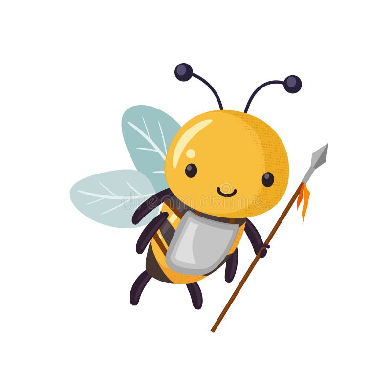 Bee Guardian Protector of the Hive. Cartoon Bee Cute Character in Flat ...
