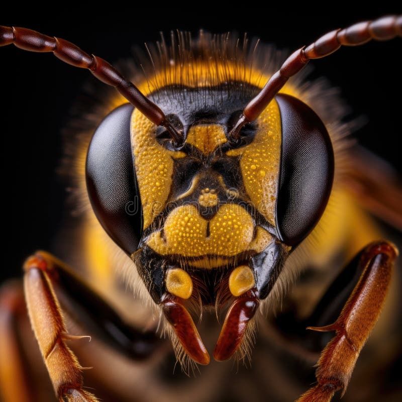 Bee Head with Close Up Details Stock Photo - Image of flora, close ...