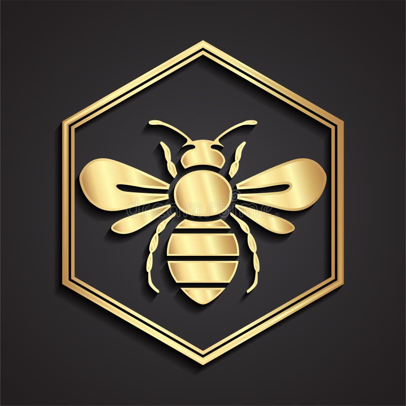 Bee in Hexagon 3d Shiny Gold Logo Design Stock Vector - Illustration of ...