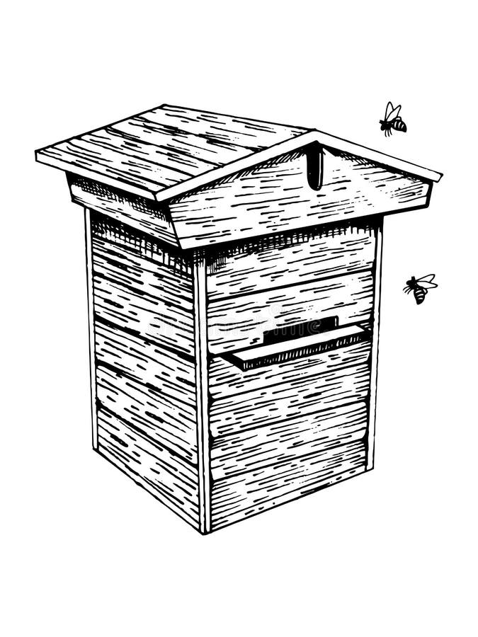 Bee Hive and Bees Engraving Vector Illustration Stock Vector ...
