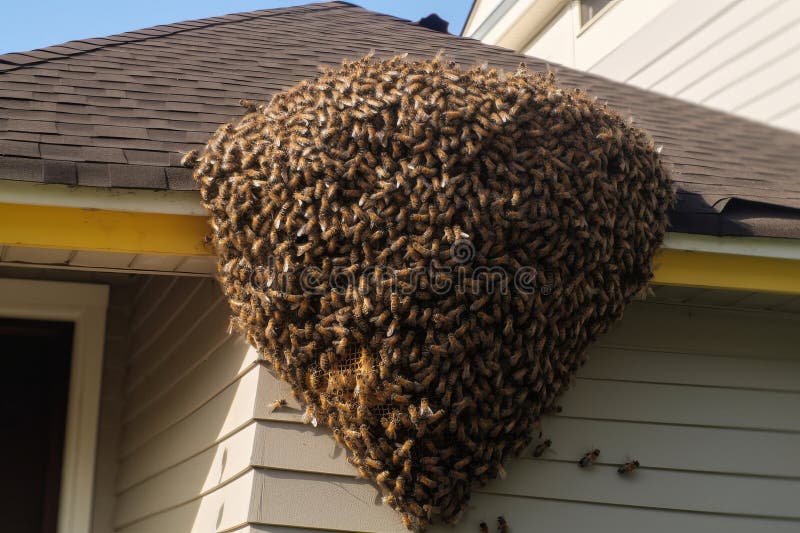 Bee Hive Outside a Suburban Home Stock Photo - Image of flight, nest ...