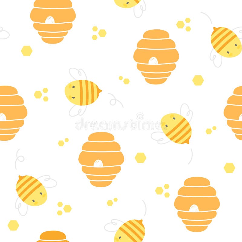 Bee and Bee Hive Seamless Pattern Background Stock Illustration ...