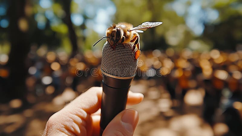 Bee Holding a Microphone, Surrounded by Other Bees Stock Illustration ...