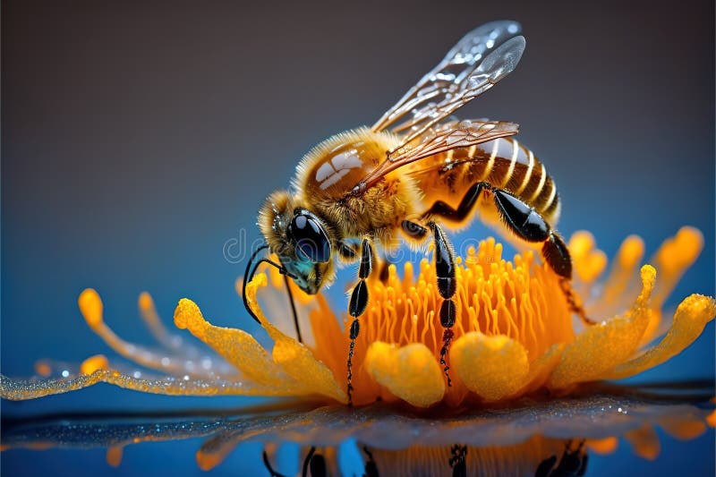 Bee with Honey on a Flower. Generative AI Stock Illustration ...