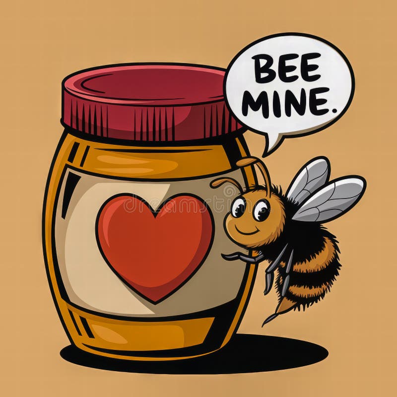 Bee with Honey Jar and Bee Mine Text with Copy-Space Stock Image ...