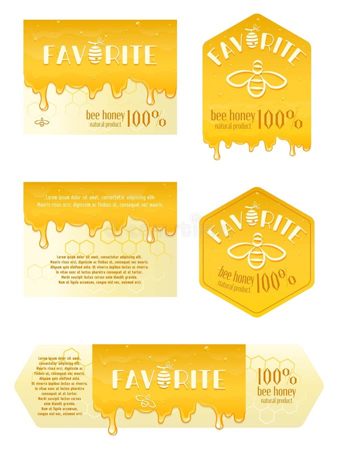 Bee Honey Label Design in Different Shapes and Sizes Stock Illustration ...