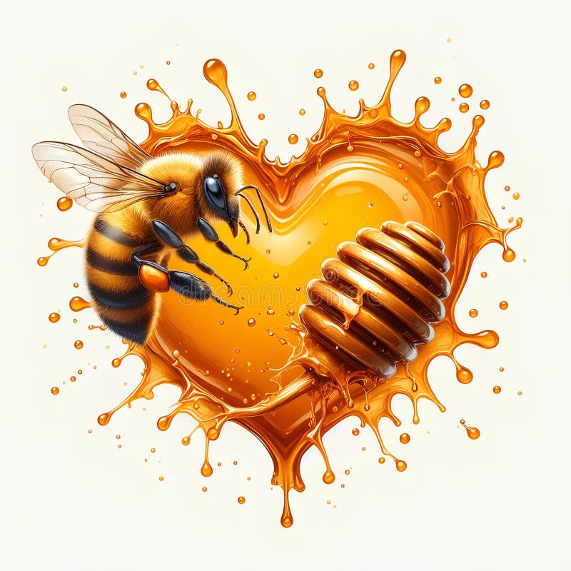 Bee and Honey Splash Heart Shape with Empty Center Isolated on White ...