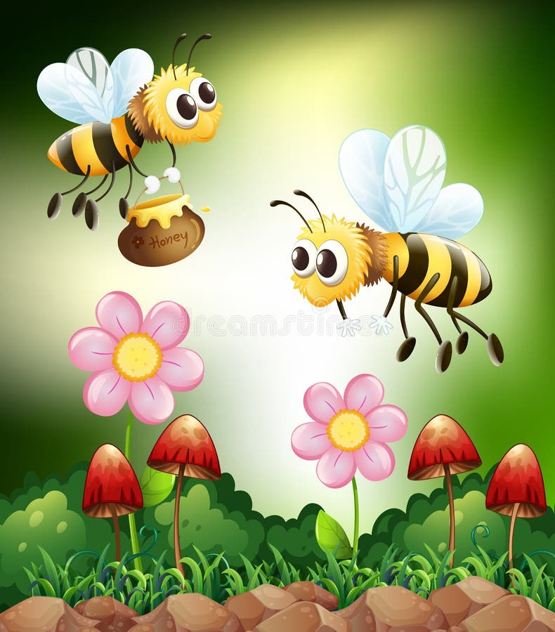 Cartoon Bee Collecting Nectar Stock Illustration - Illustration of ...