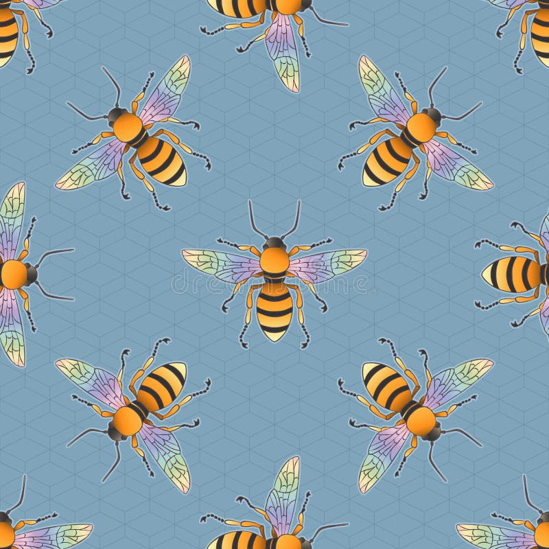 Bee Honeybee Pattern Insect Hand Drawn Colorful Seamless Pattern Stock ...