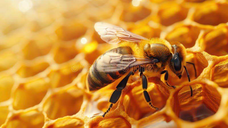 The Bee on Honeycomb.AI Generated Image Stock Photo - Image of wings ...