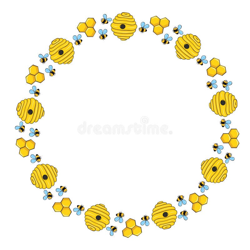 Bee and Honeycomb Cartoon Style Round Frame Stock Vector - Illustration ...