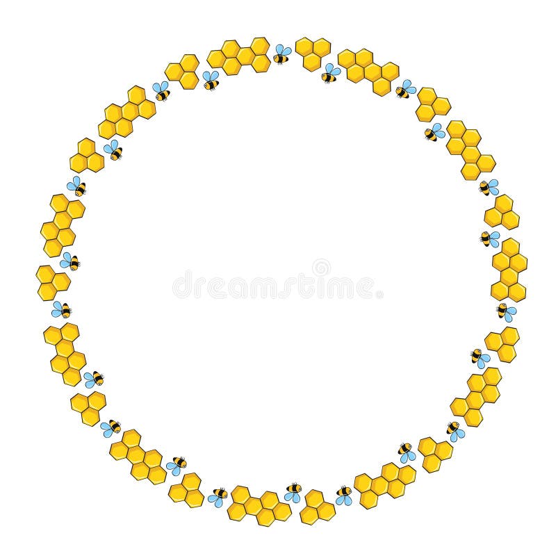 Bee Insect Cartoon Style Round Frame Stock Vector - Illustration of ...