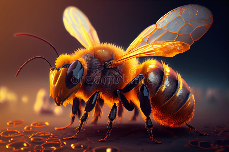 Bee in Honeycomb Close-up. Generative Ai Stock Illustration ...