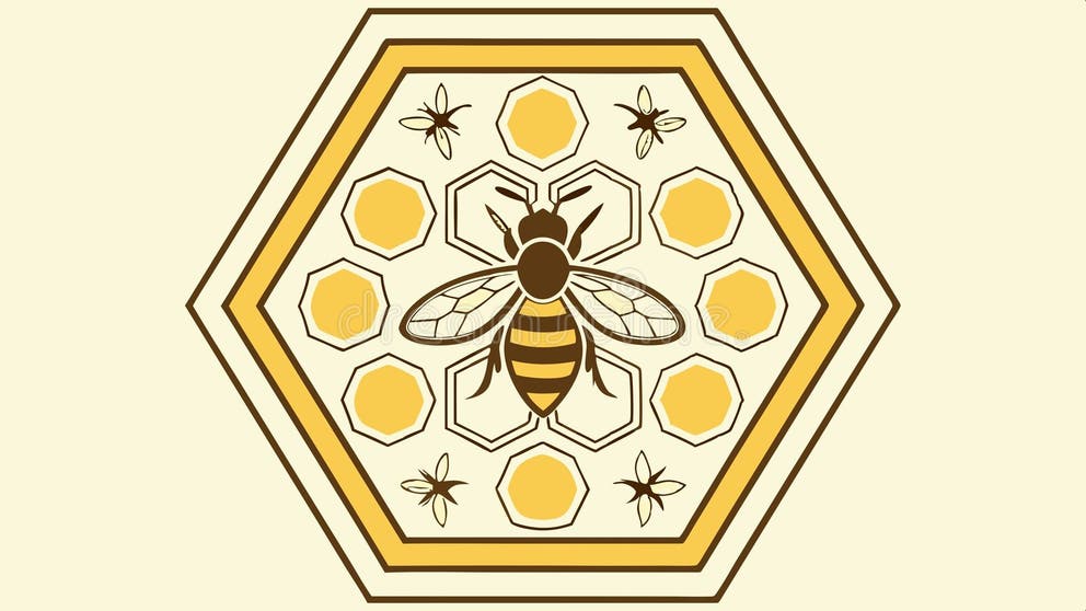Bee in Honeycomb Hexagon Pattern Golden Bug Insect Nature Design ...