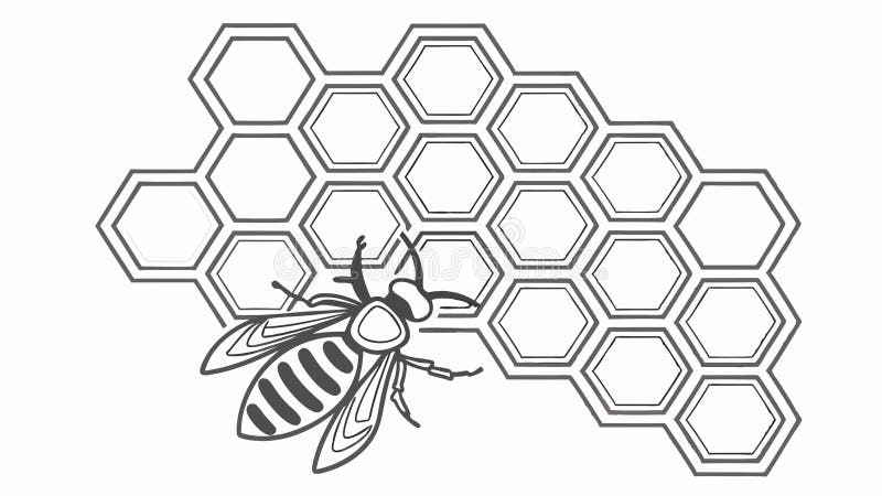 Bee on Honeycomb Pattern, Nature and Geometry Illustration, Vector ...