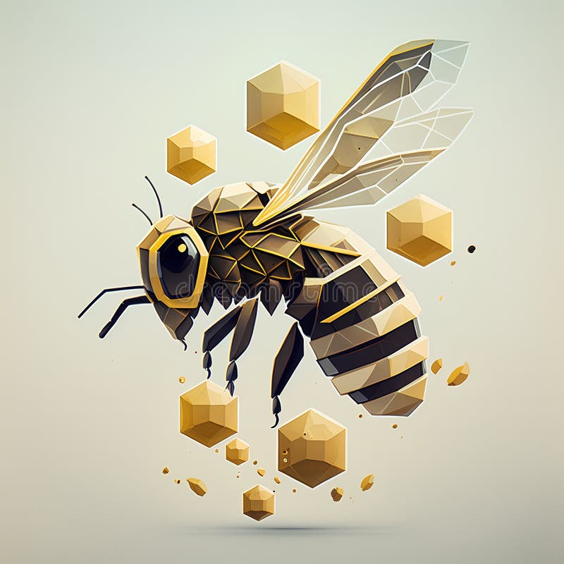 Bee with Honeycombs. 3d Vector Low Poly Style Illustration Stock ...