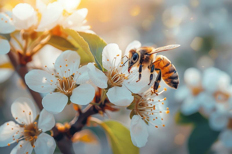 A Bee is Hovering Over a Flower Stock Illustration - Illustration of ...