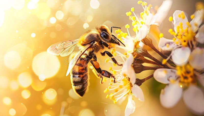 Bee is Hovering Over a Flower Stock Photo - Image of nectar, green ...