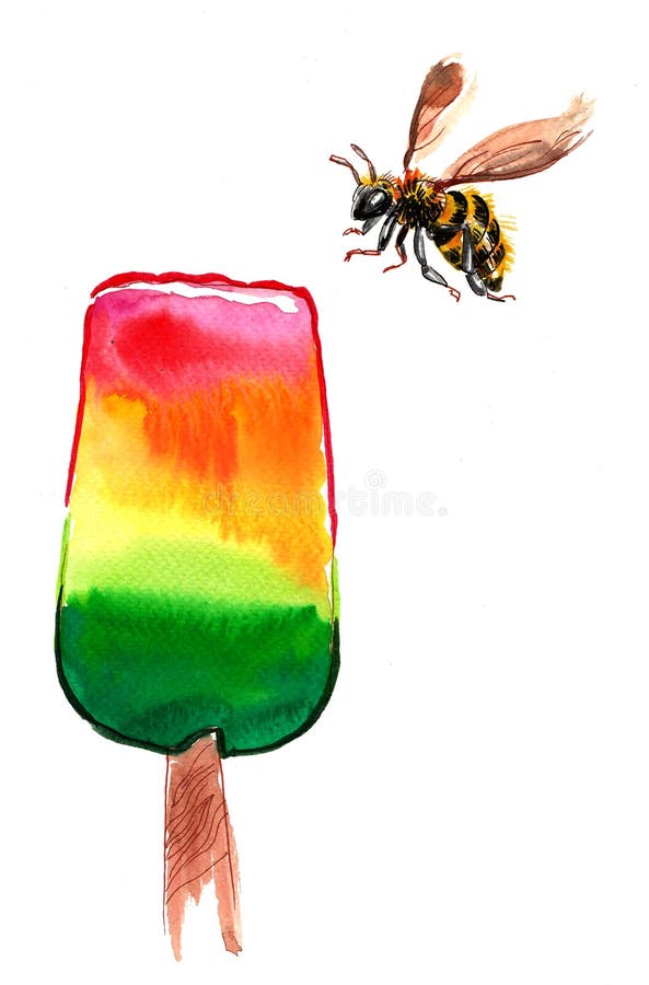 Bee and ice cream stock illustration. Illustration of drop - 361184183