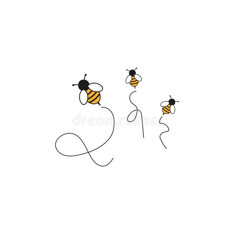 Bee Insect Trail. Honeybee Flight Path. Three Bees Illustration. Vector ...