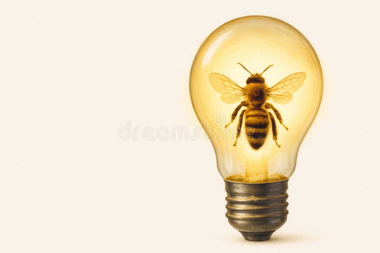 A Bee Inside a Light Bulb As a Symbol of an Idea. Space for Text. Stock ...