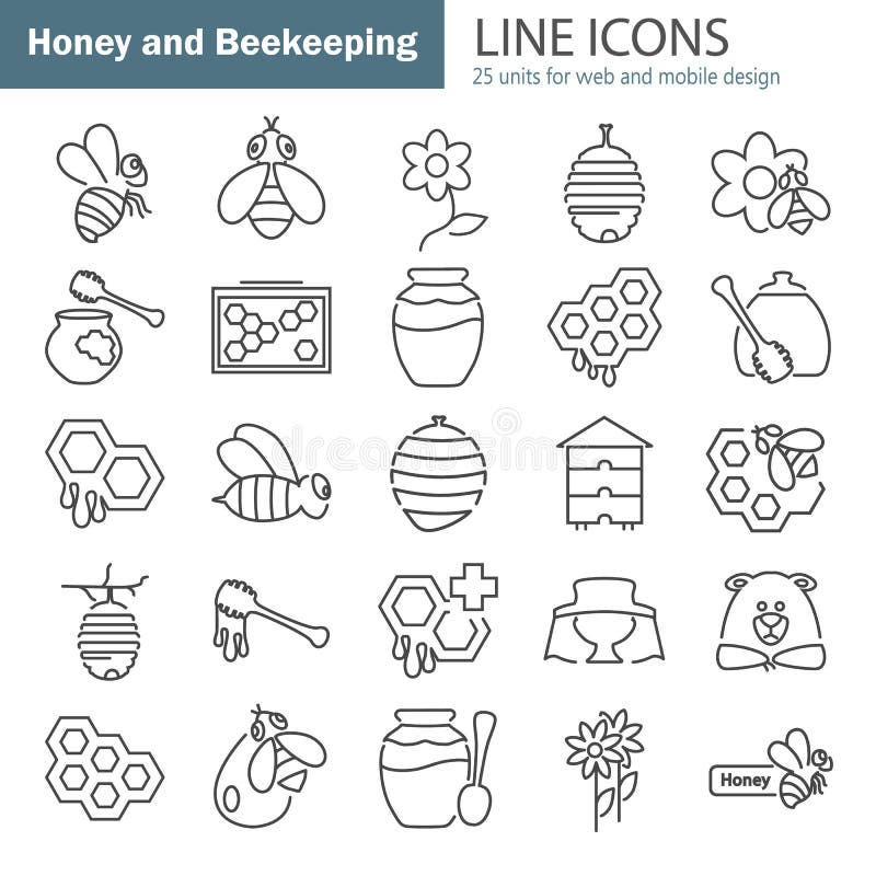 Bee Keeping Line Design Icons Set for Web and Mobile Design Stock ...