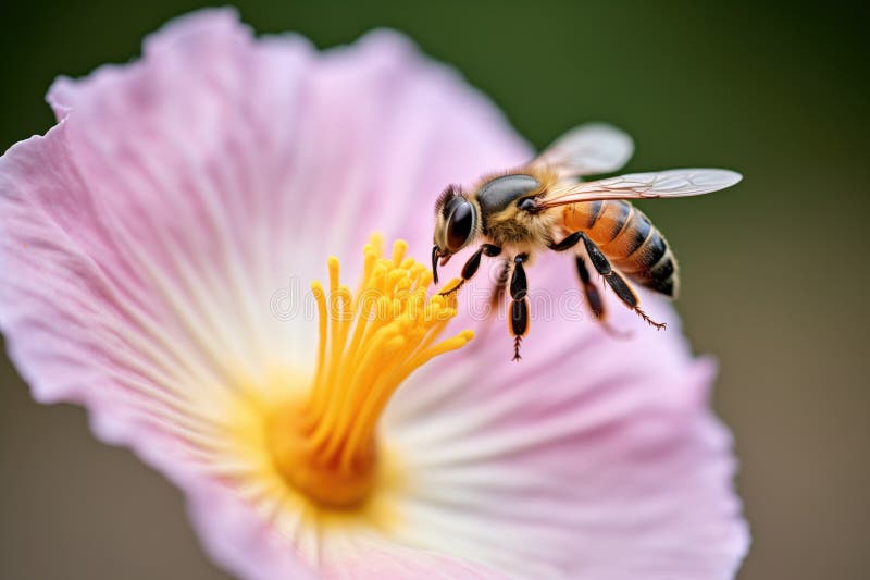 Bee Landing on a Pink Hibiscus Flower Stock Photo - Image of hibiscus ...