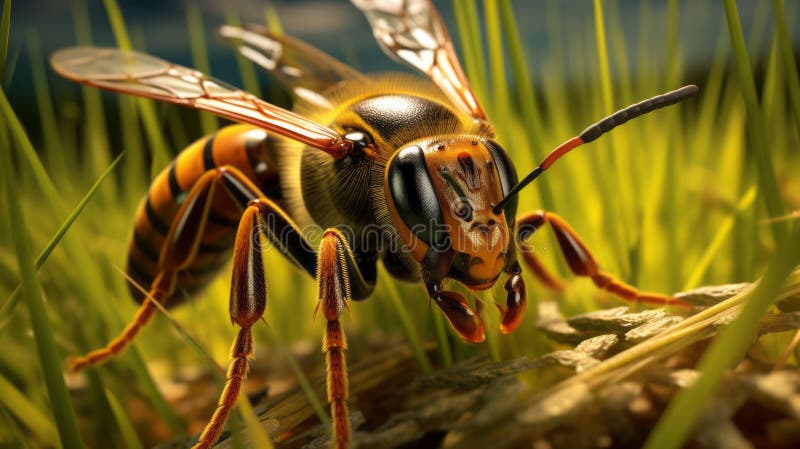 Realistic Hyper-detailed Rendering of an Angry Wasp on Grass Stock ...