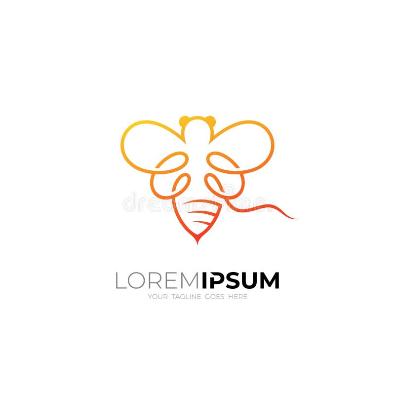 Bee Logo with Simple Line Design Animal, Orange Color Stock Vector ...