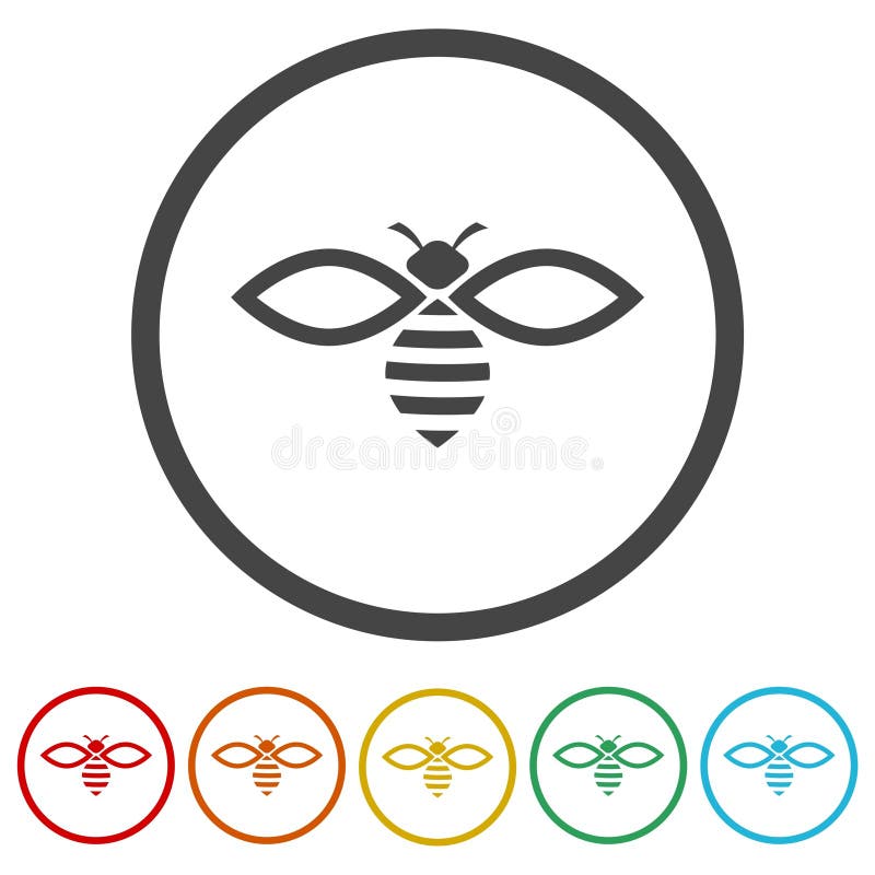 Bee Logo Simple. Set Icons in Color Circle Buttons Stock Vector ...