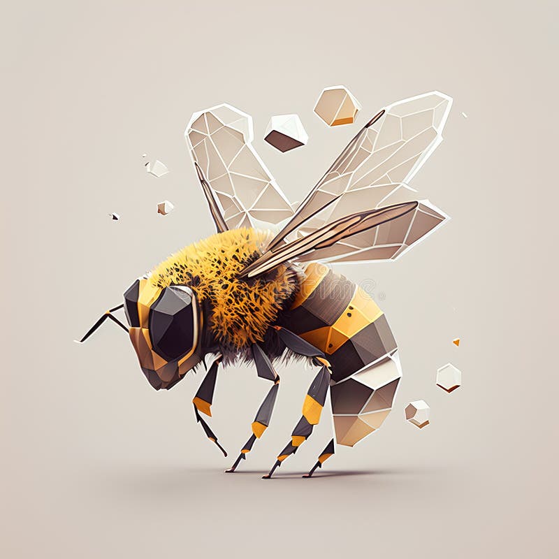 Bee in Low Poly Style. 3d Vector Illustration Isolated on White ...