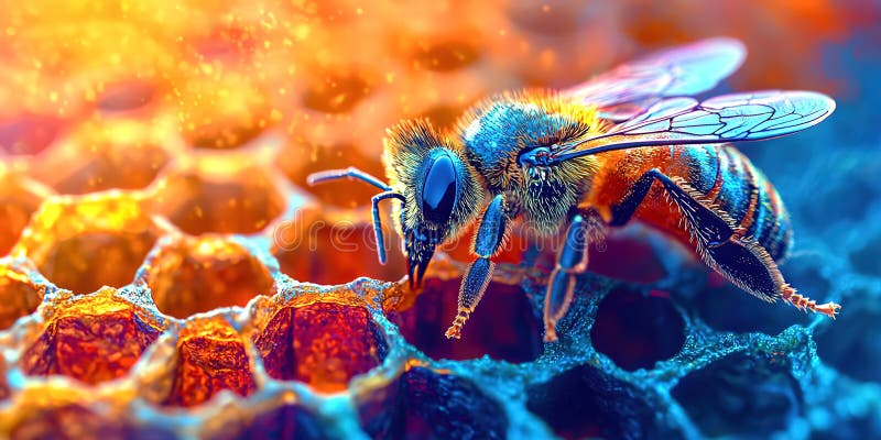 Bee Macro Photo Sitting on a Honeycomb Stock Photo - Image of plant ...