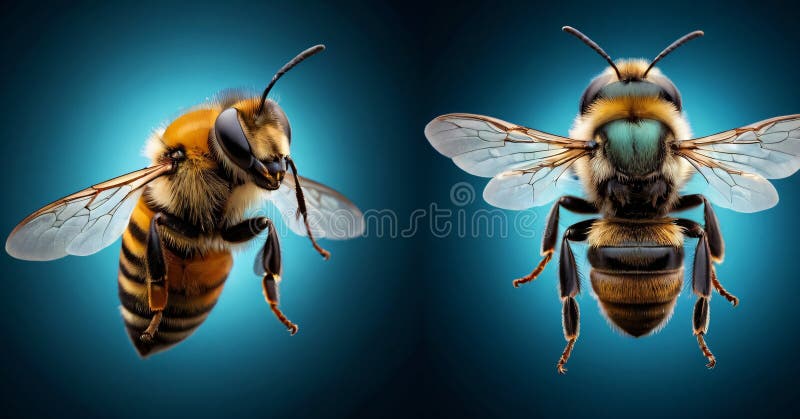 Bee Macro Specimen, Flying Insect , Side Front Back Stock Illustration ...